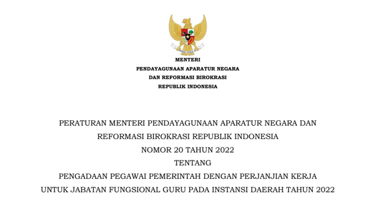Peraturan Menpan Rb No 20 Tahun 2022 Tentang Pengadaan Pppk Guru Pdf