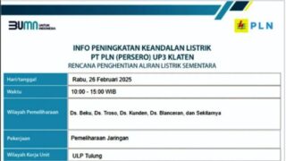 PLN UP3 Klaten: 5 Jam Mati Lampu di ULP Tulung, Rabu 26 Februari 2025 ...